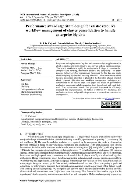 Performance Aware Algorithm Design For Elastic Resource Workflow Management Of Cluster