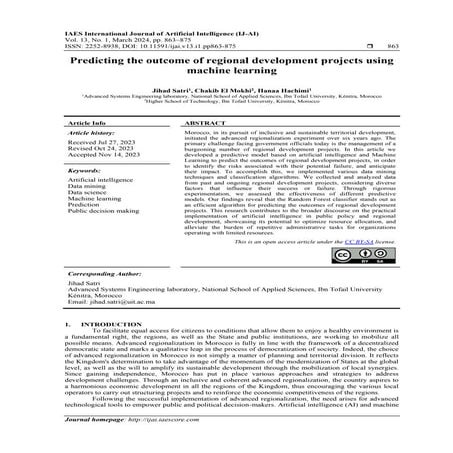 Predicting the outcome of regional development projects using machine learning | PDF