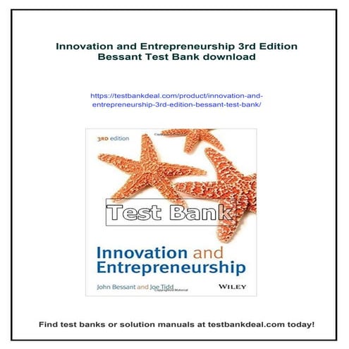 Innovation and Entrepreneurship 3rd Edition Bessant Test Bank | PDF