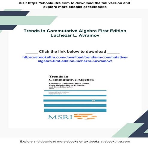 Trends In Commutative Algebra First Edition Luchezar L. Avramov | PDF