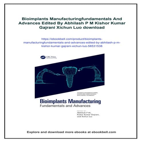 Bioimplants Manufacturingfundamentals And Advances Edited By Abhilash P ...