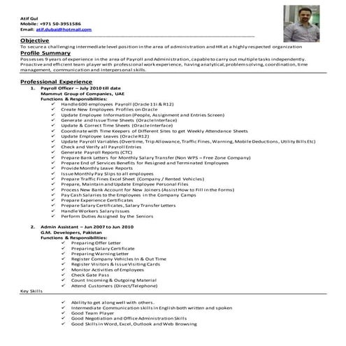 Atif Gul Resume - Payroll Officer | DOCX