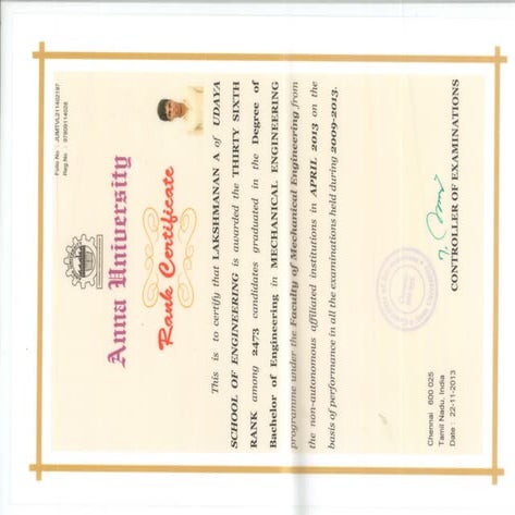 Anna Univ. Rank certificate | PDF