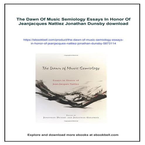The Dawn Of Music Semiology Essays In Honor Of Jeanjacques Nattiez ...