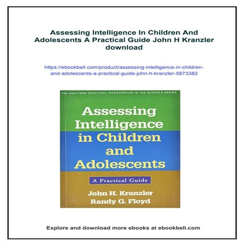 Assessing Intelligence In Children And Adolescents A Practical Guide John H Kranzler | PDF