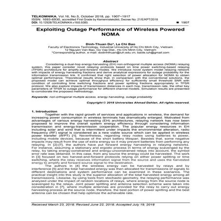 Exploiting Outage Performance Of Wireless Powered Noma Pdf Computer Networking Computing