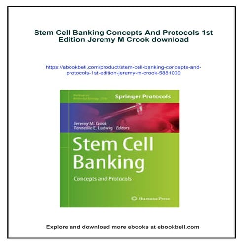Stem Cell Banking Concepts And Protocols 1st Edition Jeremy M Crook | PDF