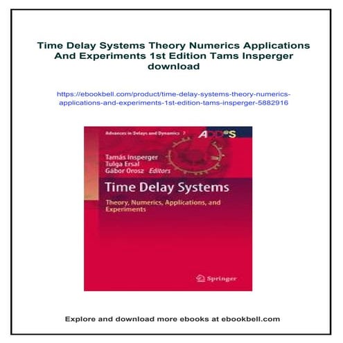 Time Delay Systems Theory Numerics Applications And Experiments 1st ...