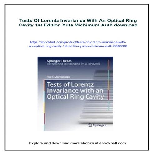 Tests Of Lorentz Invariance With An Optical Ring Cavity 1st Edition ...