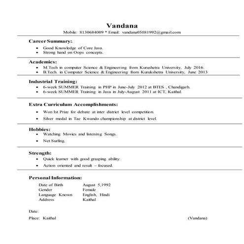 Vandana_Fresher | DOCX