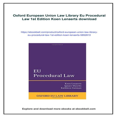 Oxford European Union Law Library Eu Procedural Law 1st Edition Koen ...