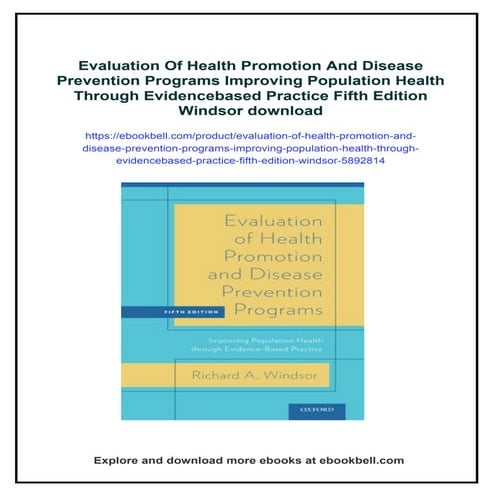 Evaluation Of Health Promotion And Disease Prevention Programs ...