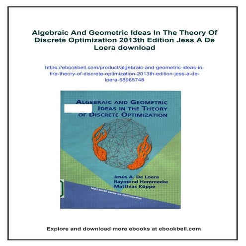 Algebraic And Geometric Ideas In The Theory Of Discrete Optimization ...