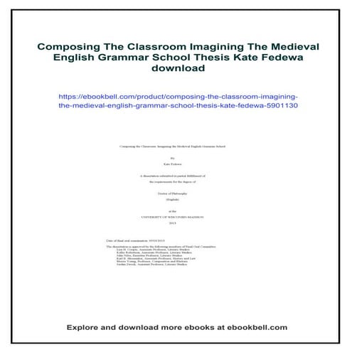 Composing The Classroom Imagining The Medieval English Grammar School ...