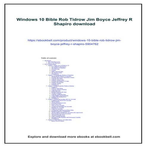 Windows 10 Bible Rob Tidrow Jim Boyce Jeffrey R Shapiro | PDF