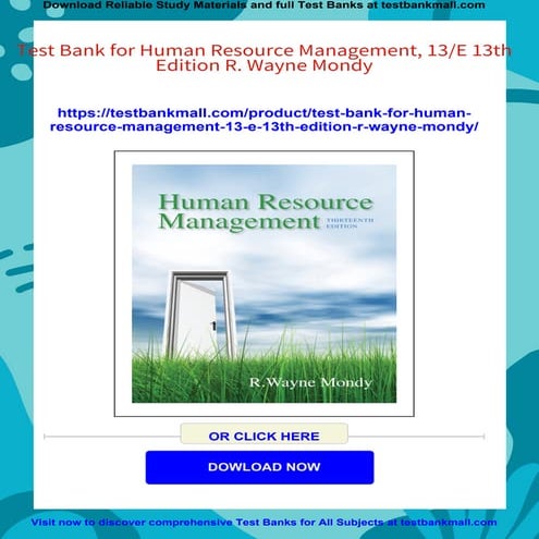 Test Bank for Human Resource Management, 13/E 13th Edition R. Wayne ...