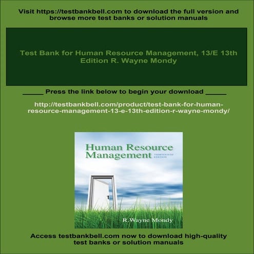 Test Bank for Human Resource Management, 13/E 13th Edition R. Wayne ...