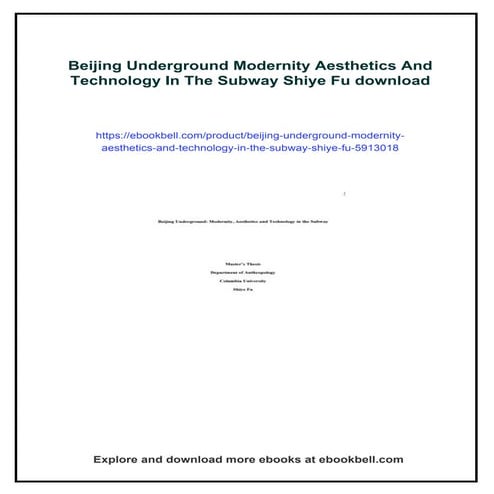 Beijing Underground Modernity Aesthetics And Technology In The Subway ...