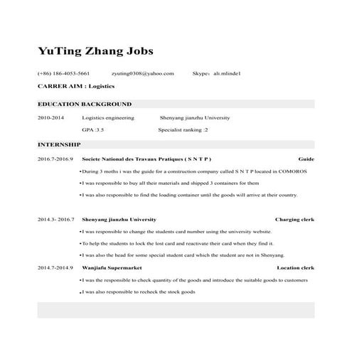 Yanan Wang; resume | PDF