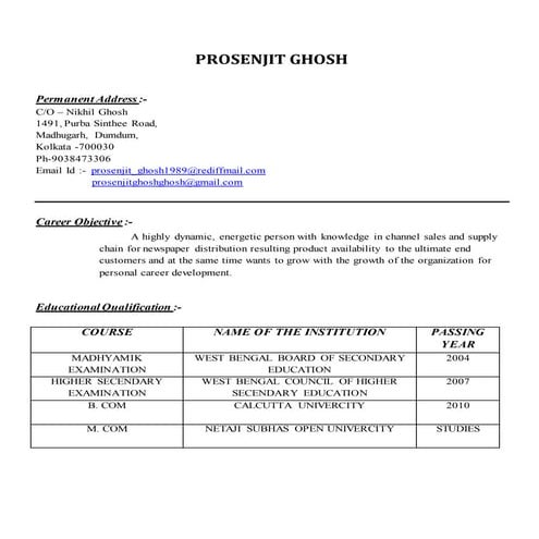 Resume of Prosenjit Ghosh | PDF