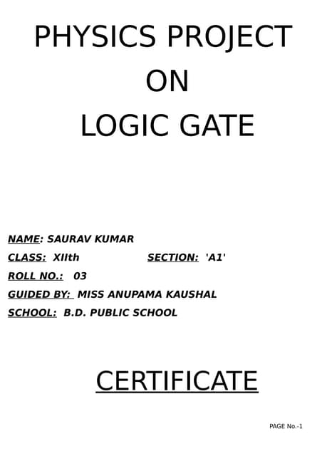 Logic gate class 12 | DOCX