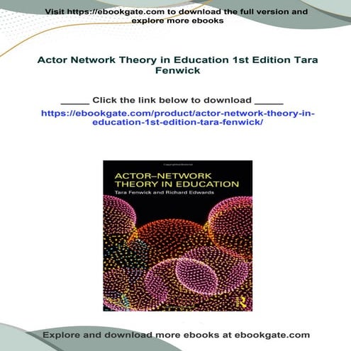 Actor Network Theory in Education 1st Edition Tara Fenwick | PDF
