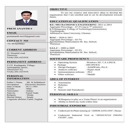 Prem new resume | DOC | College Education | Education