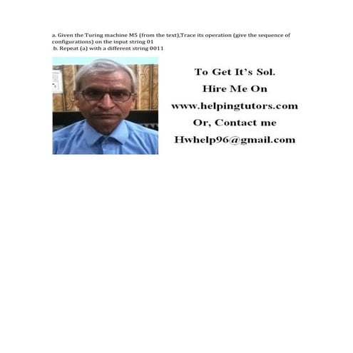 A Given The Turing Machine M5 From The Texttrace Its Operation Give The Sequence Of