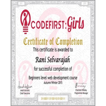 Rani Selvarajah HTML CSS certificate | PDF