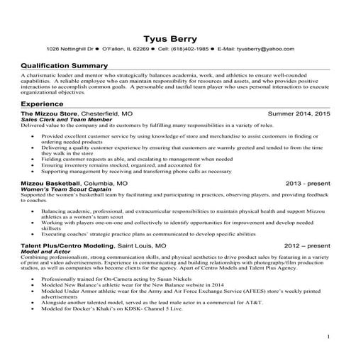 Tyus Berry Business Resume | PDF