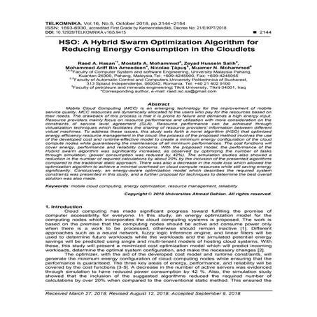 Hso A Hybrid Swarm Optimization Algorithm For Reducing Energy