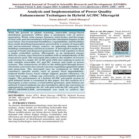 Analysis and Implementation of Power Quality Enhancement Techniques in Hybrid AC DC Microgrid ...