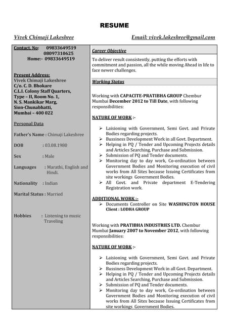BINOY CV | DOC | Resume Writing and Advice | Job Search