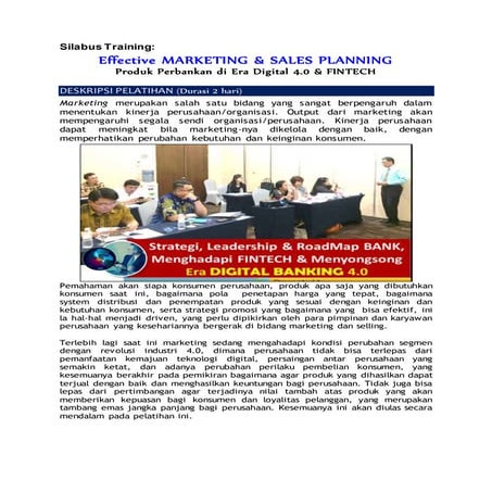 Silabus Training "Effective MARKETING & SALES PLANNING" Perbankan di ...