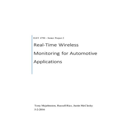 Senior Project Final Report - Real-Time Wireless Monitoring for Automotive Applications | PDF