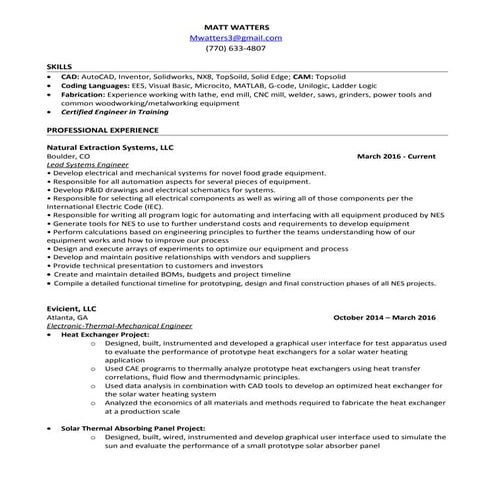 Matt Watters Resume 2017 | DOC