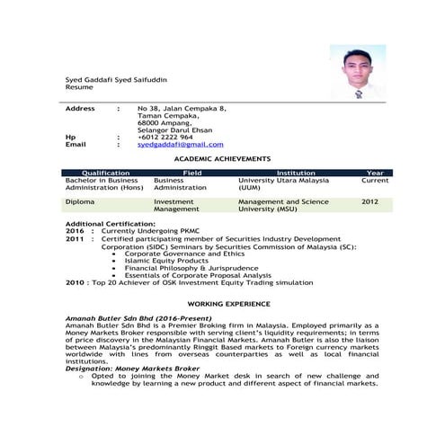 Resume - syed gaddafi | DOC