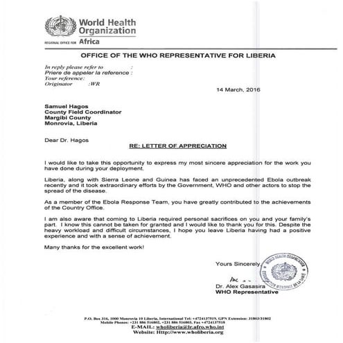 SAMUEL HAGOS APPRECIATION LETTER | PDF