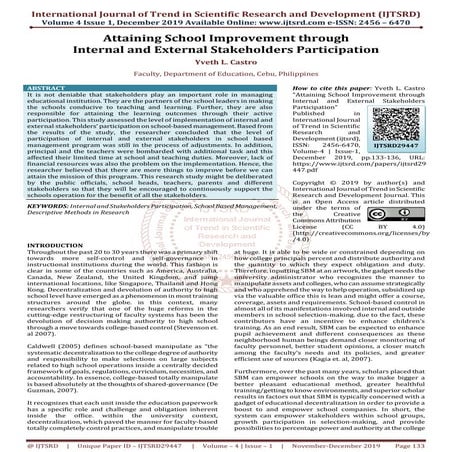 Attaining School Improvement through Internal and External Stakeholders ...