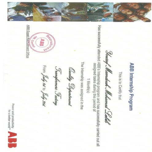 ABB INTERNSHIP CERTIFICATE | PDF