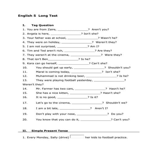 English 5 Long test | DOC
