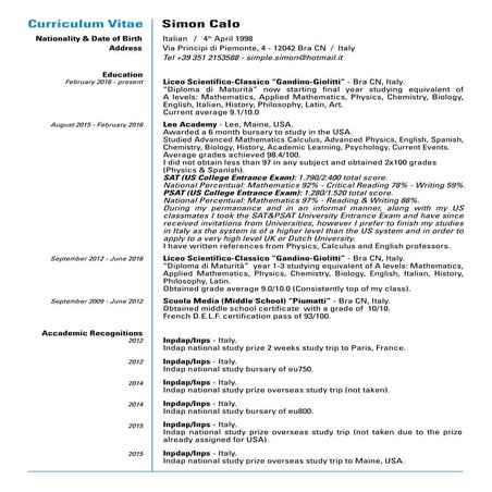 SimonCalo-CV-Reference | PDF | Secondary Education | Education