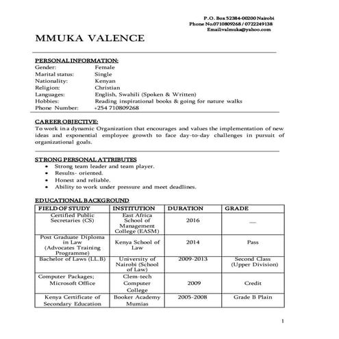 MMUKA VALENCE CV --UPDATED VERSION 2016 | DOCX