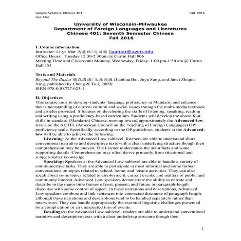 Fall 2016-Chinese401-Syllabus | PDF
