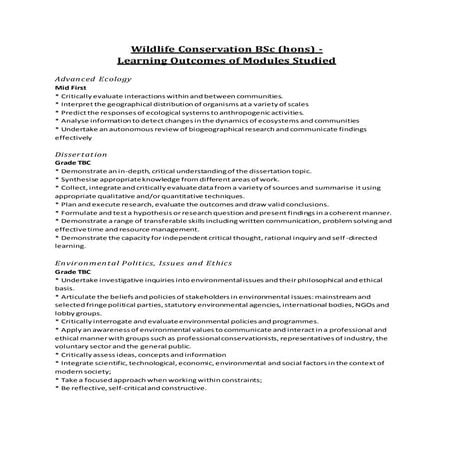 Wildlife Conservation Module Learning Outcomes | DOCX