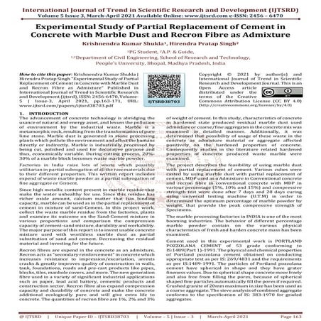 Experimental Study of Partial Replacement of Cement in Concrete with ...