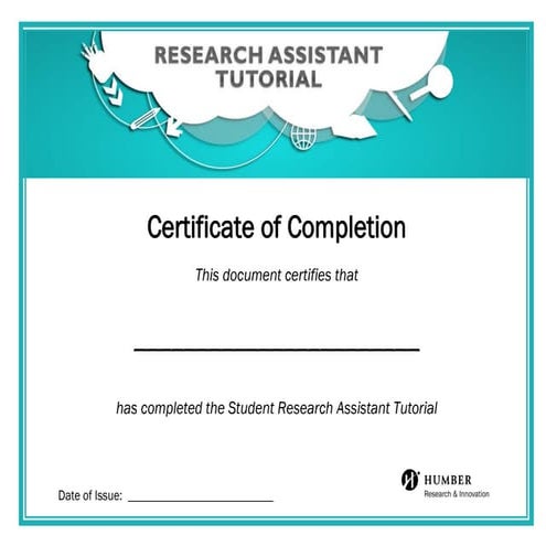 Certificate of completion, Research Assistant Tutorial | PPT