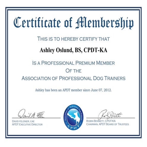 APDT Membership Certificate | PPT