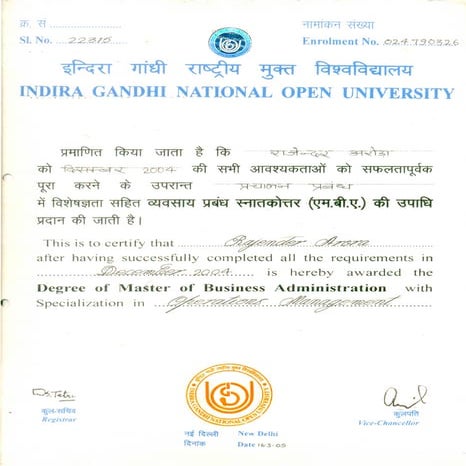 R K Arora- MBA Operations Management Certificate | PDF