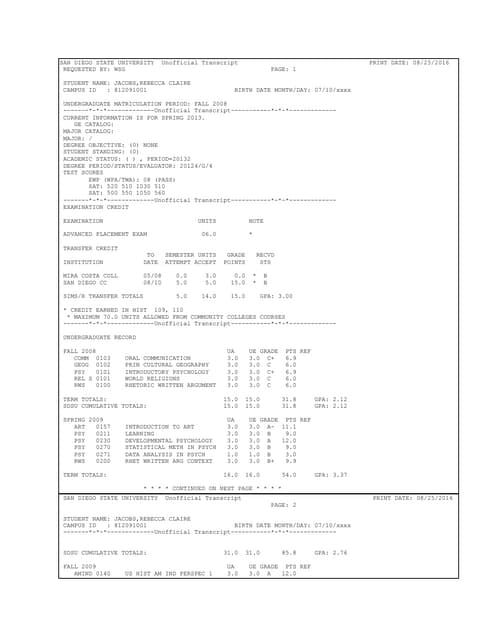 University of Washington Unofficial Transcript | PDF